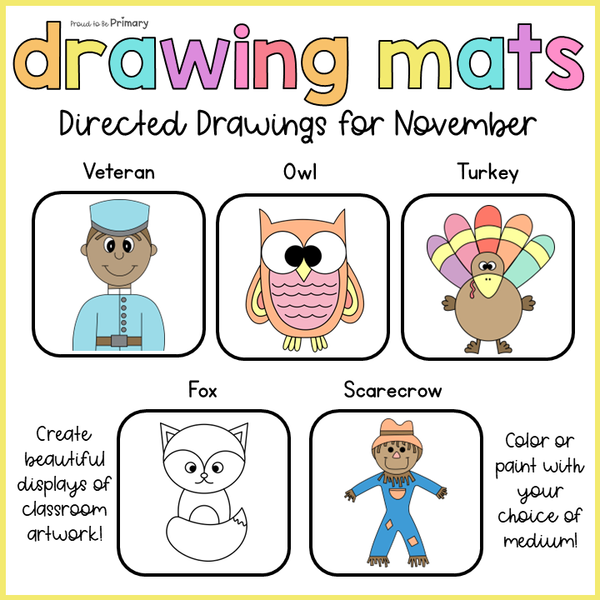 Fall Directed Drawings for November - how to draw owl, Turkey ...