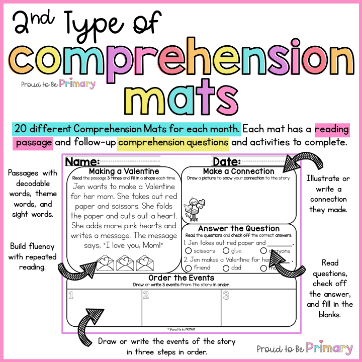 February Reading Comprehension Passages: Daily Comprehension Mats ...