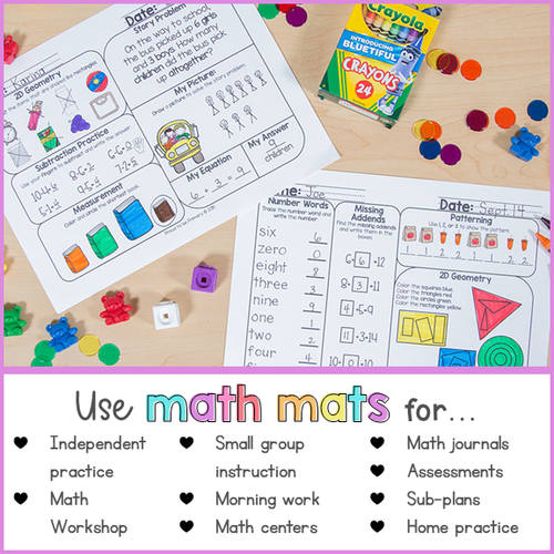 September Math Review Worksheets for First Grade