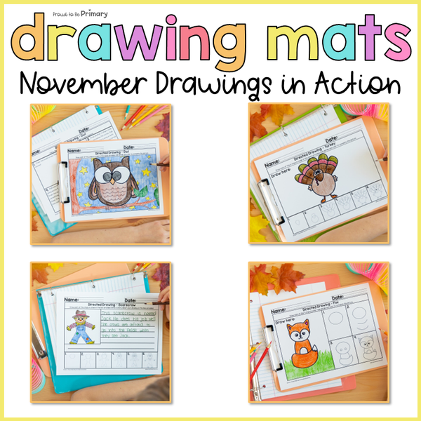 Fall Directed Drawings for November- owl, Turkey, scarecrow, soldier