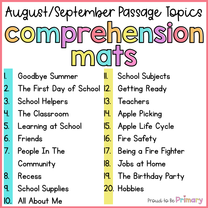 September Reading Comprehension – Proud to be Primary