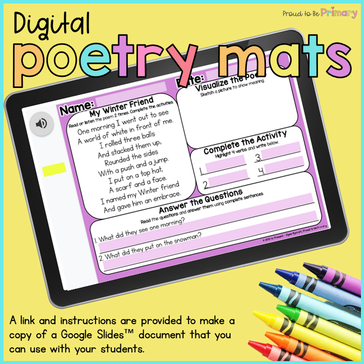 Poem of the Week Poetry Activity Mats for January – Proud to be Primary
