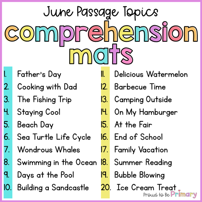 June End of School Year Activities - Summer Reading Comprehension Work