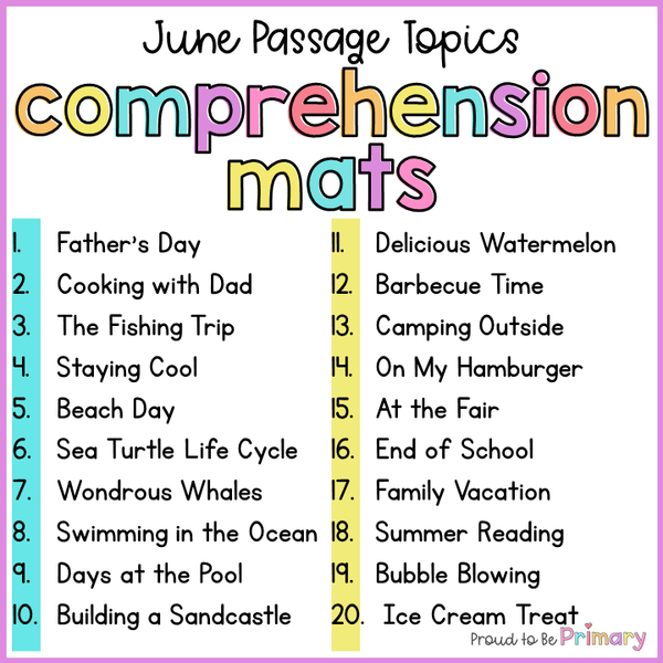 Summer Reading Comprehension Passages – Proud to be Primary