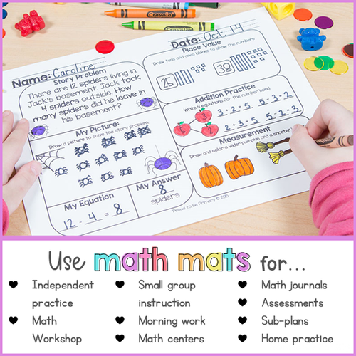Math Review Worksheets Bundle for First Grade