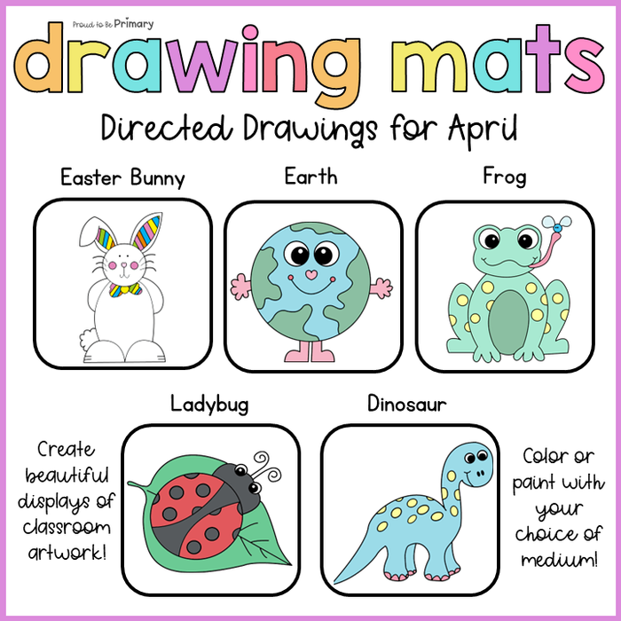April Spring Directed Drawing - Easter Bunny, Earth Day, Frog, Ladybug