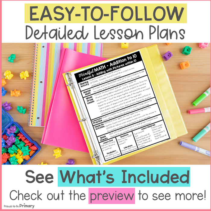 Addition to Ten Math Unit for Kindergarten