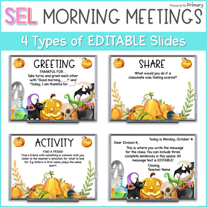 Morning Meeting Slides, Cards, Posters for October – Proud to be Primary