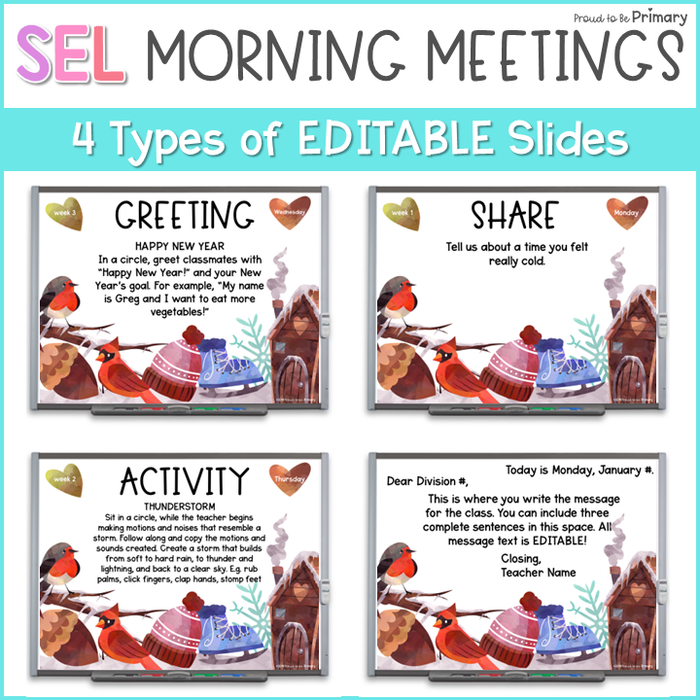 January New Year Winter SEL Morning Meeting Google Slides Activities G