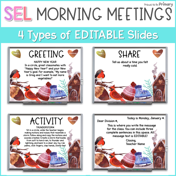 Morning Meeting Slides, Cards, Posters for January – Proud to be Primary