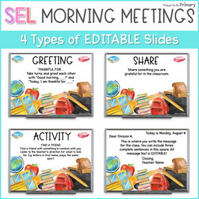 Back to School August Good Morning Meeting Google Slides SEL Activitie