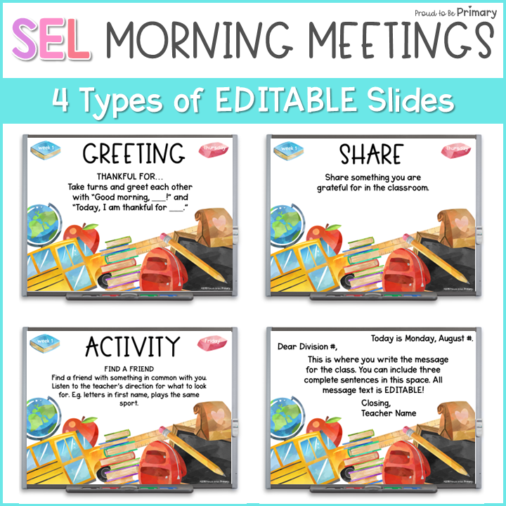 Morning Meeting Slides, Cards, & Posters for Back to School – Proud to ...