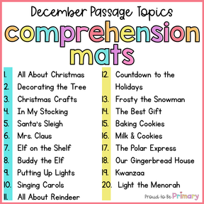 December Reading Comprehension Passages: Daily Comprehension Mats