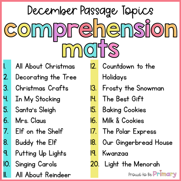 December Reading Comprehension Passages: Daily Comprehension Mats