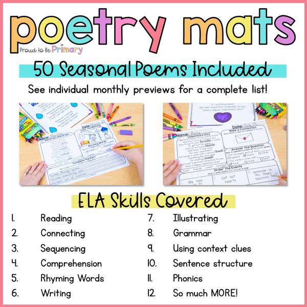 Poem of the Week Poetry Activity Mats Bundle – Proud to be Primary
