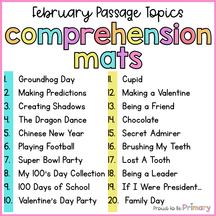 February Reading Comprehension Passages: Daily Comprehension Mats