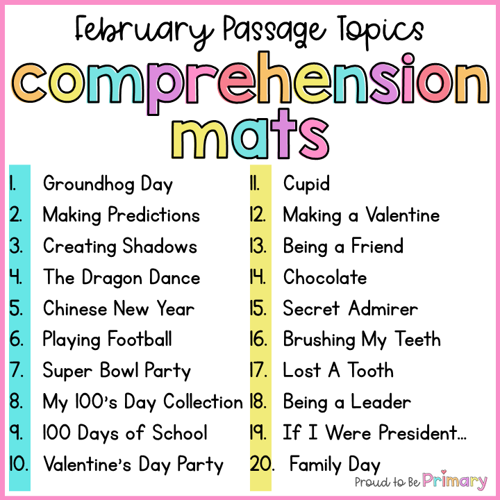 February Reading Comprehension Passages: Daily Comprehension Mats ...