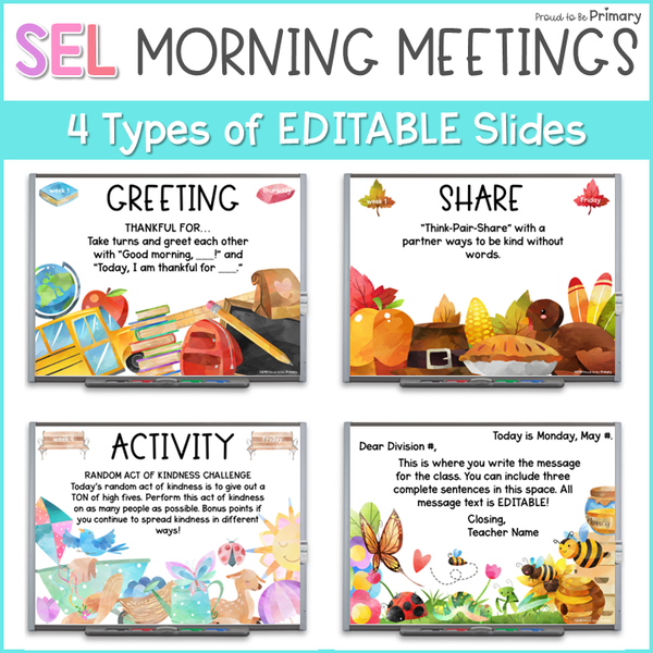 Morning Meeting Social-Emotional Learning Slides + Cards Bundle – Proud ...