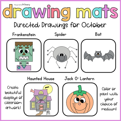Halloween Fall Directed Drawing - Frankenstein Haunted House Spider Bat