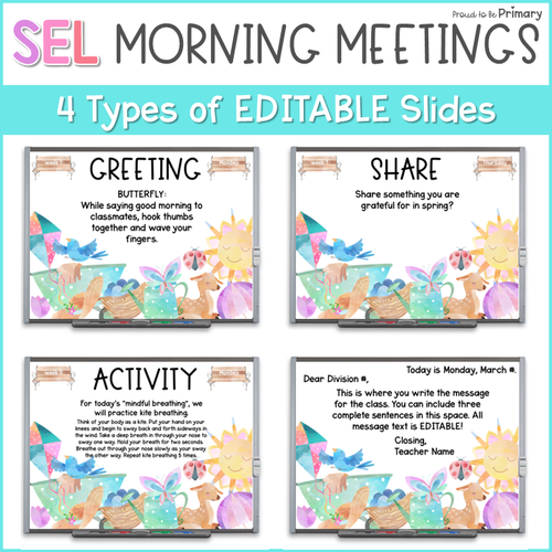 March Spring SEL Morning Meeting Google Slides Activities Greetings Qu