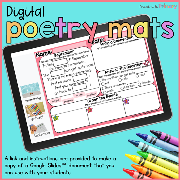 Poem of the Week Poetry Activity Mats for September - Back to School ...