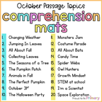 Fall October Halloween Reading Fluency Comprehension Passages & Mornin