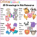 Directed Drawing Animals, Pets Ocean Zoo- Writing & Reading Activities