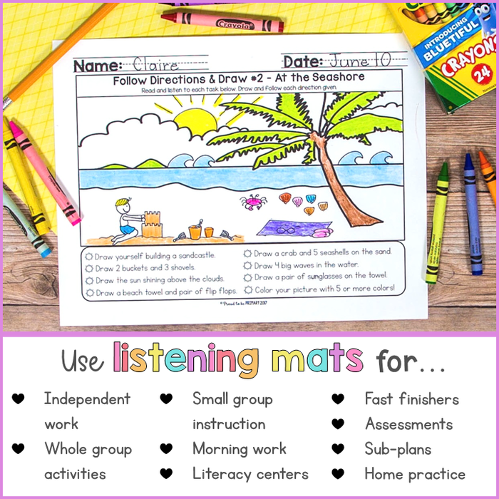 Summer Following Directions & Listening Activities