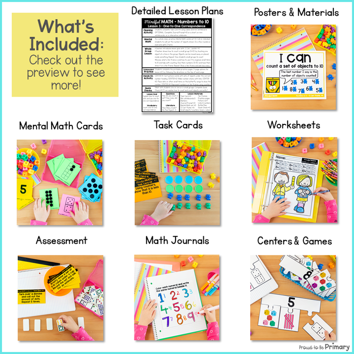 Kindergarten Math Counting Numbers 1 to 10 Posters Centers Worksheets
