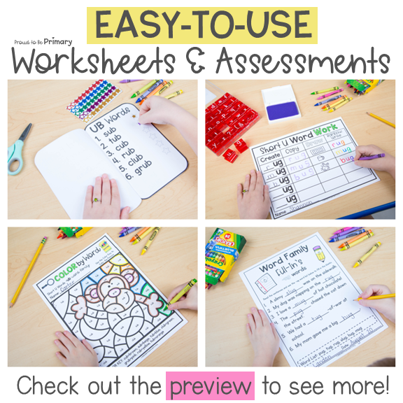 Word Family Short 'U' Vowel CVC and CVCC Activities for Kids – Proud to ...