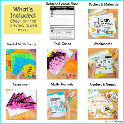 Kindergarten Math Graphing & Sorting By Attributes Centers, Lessons, A