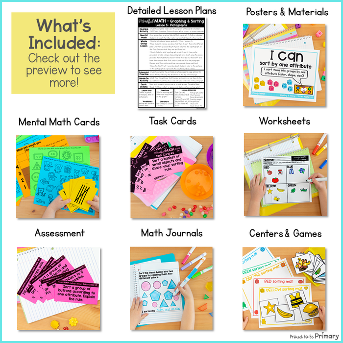 Kindergarten Math Graphing & Sorting By Attributes Centers, Lessons, A