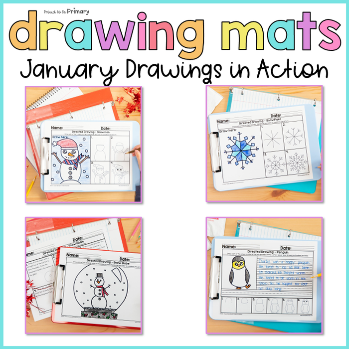 Winter January Directed Drawing-Snowman Snowflake Polar Bear Penguin