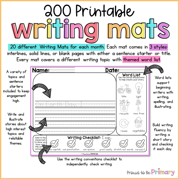Writing Prompts Practice Mats BUNDLE – Proud to be Primary