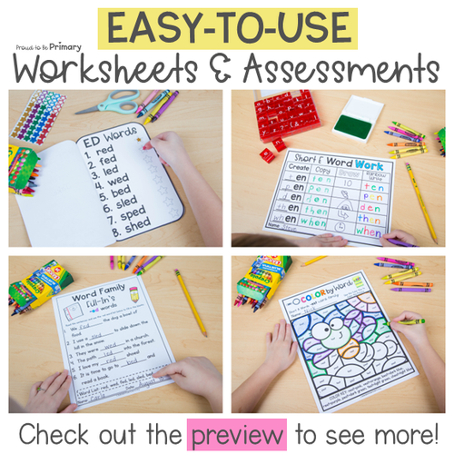 Word Family Short 'E' Vowel CVC and CVCC Activities for Kids