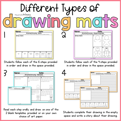 Christmas Directed Drawing -Reindeer Elf Gingerbread Santa Claus Tree
