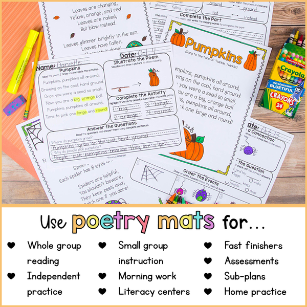 Poem of the Week Poetry Activity Mats for October – Proud to be Primary