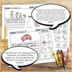 Fall November Thanksgiving Writing Center Prompts, Paper, Journal Acti