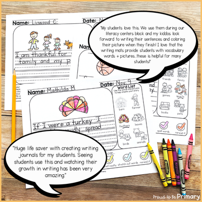 Fall November Thanksgiving Writing Center Prompts, Paper, Journal Acti