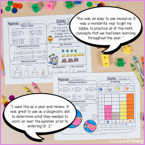 Summer Math Review Worksheets for First Grade