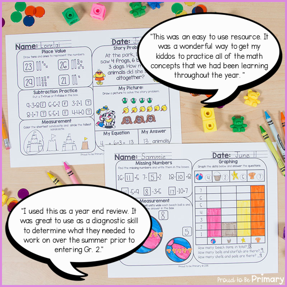 Summer Math Review Worksheets for First Grade – Proud to be Primary