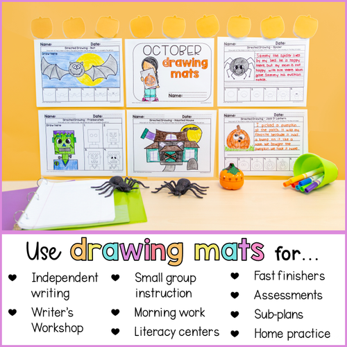 Halloween Fall Directed Drawing - Frankenstein Haunted House Spider Bat