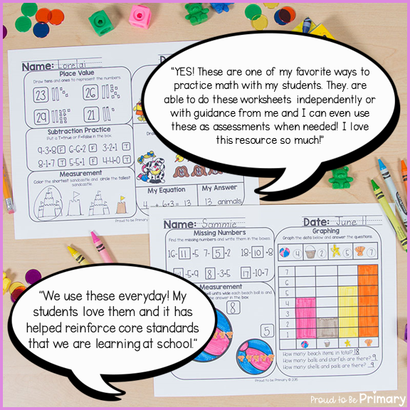 Math Review Worksheets Bundle for First Grade – Proud to be Primary