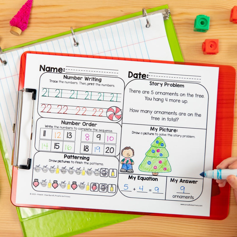 December Christmas Winter Kindergarten Math Review Activities Workshee