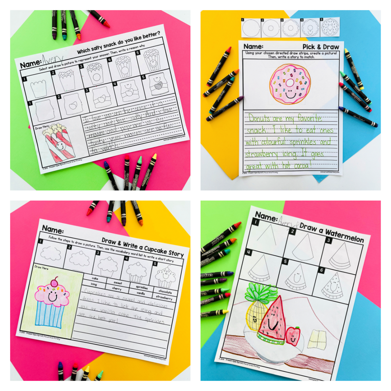 Directed Drawing Food, Fruit, Snacks, Veggies - Writing & Reading Acti