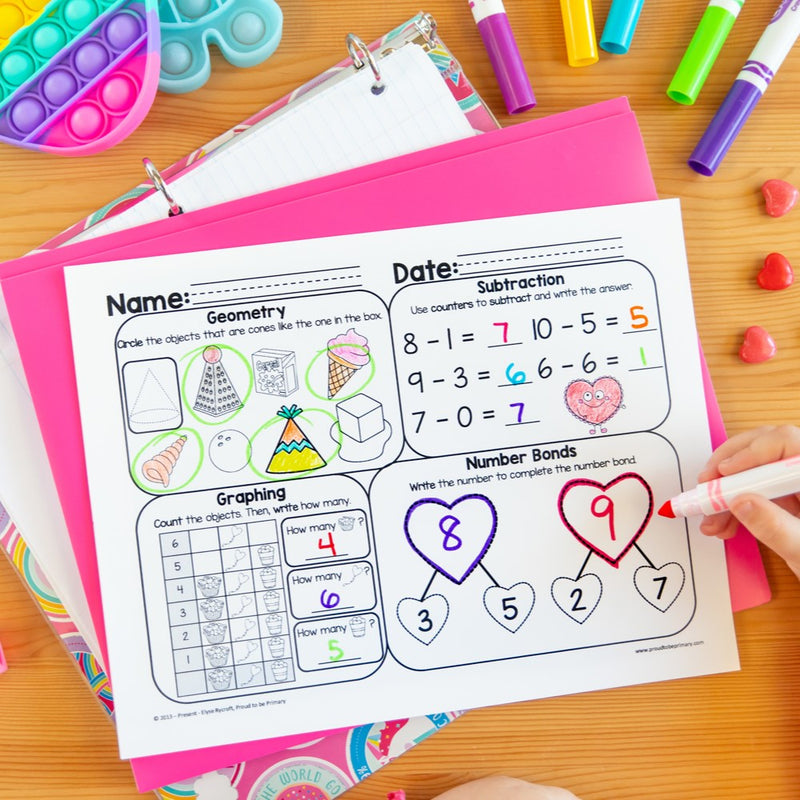 February Winter Math Worksheets Activities Kindergarten Valentines Mat