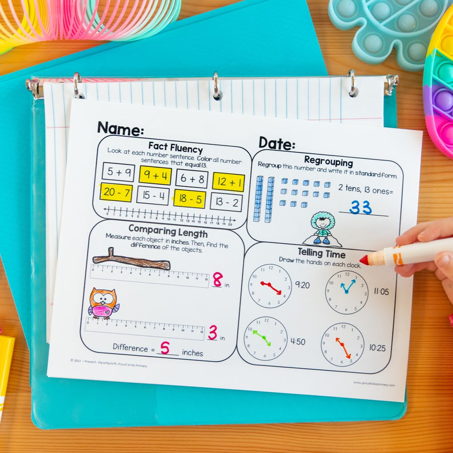 January Math Spiral Review Worksheets for 2nd Grade