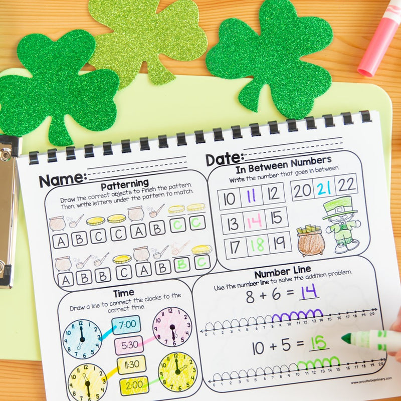 March Math Spiral Review Worksheets for Kindergarten