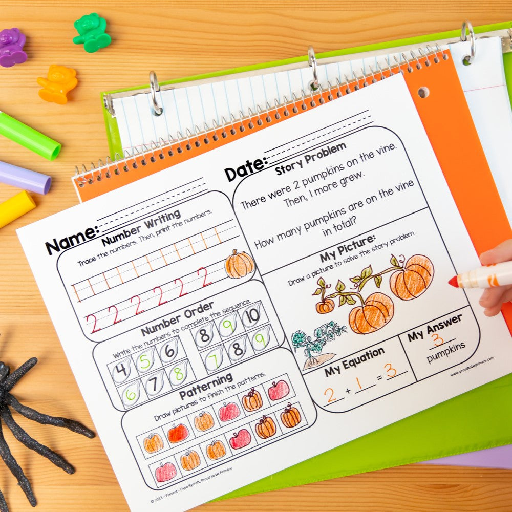 October Kindergarten Math Spiral Review Worksheets for Fall – Proud to ...