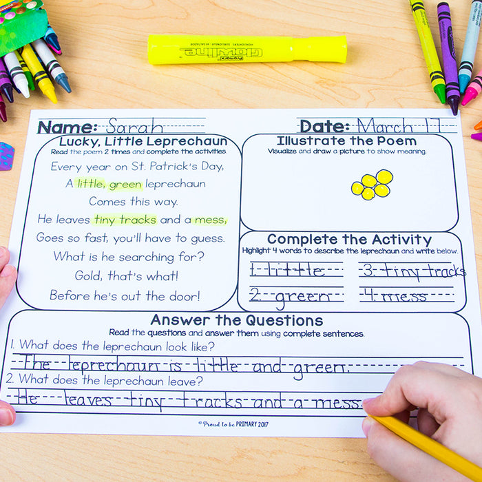 Poem of the Week Poetry Activity Mats for March